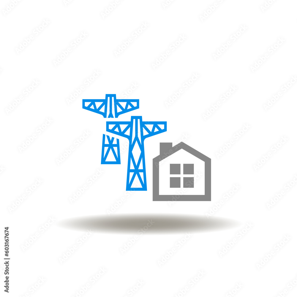 Vector illustration of electrical tower and house. Icon of smart ...