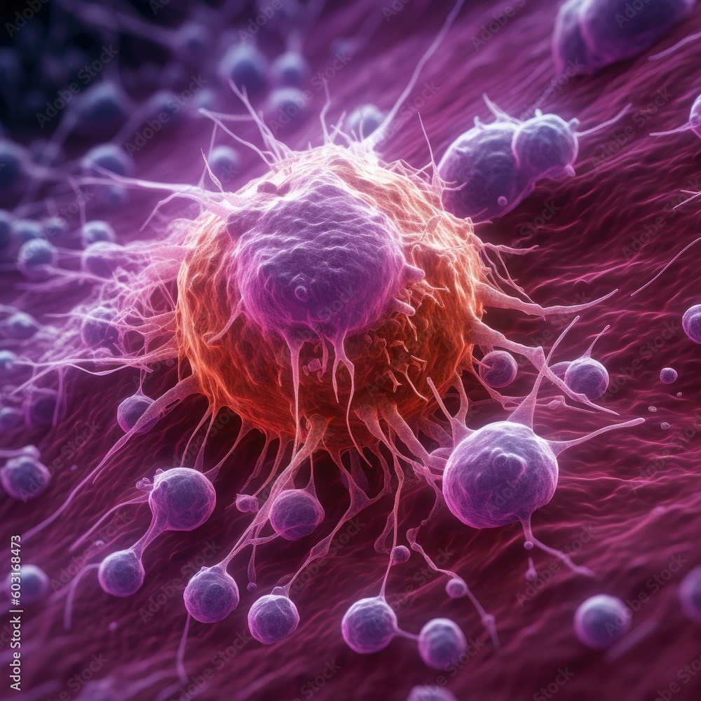 Cancer cells and cancerous malignant cell tumour growth in a human body ...