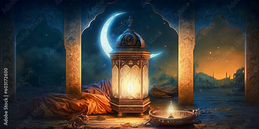 Islamic background in digital painting style with free space for your ...