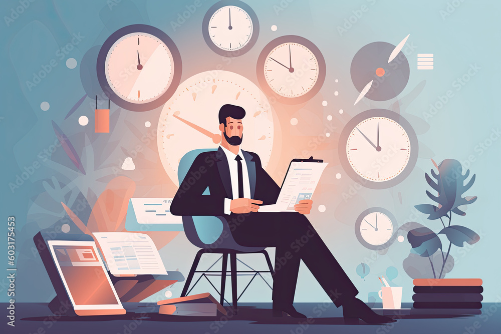 time-crunched businessman rushing toward a deadline, chasing ...