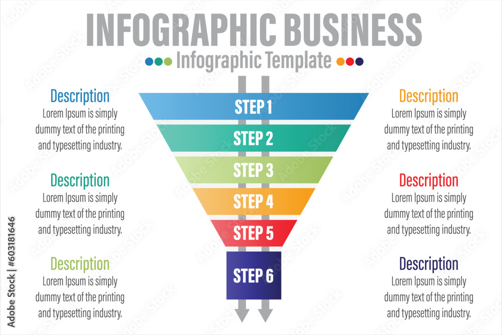 Infographic funnel block chart concept for slide presentation with six 6 Steps, six 6 option ...