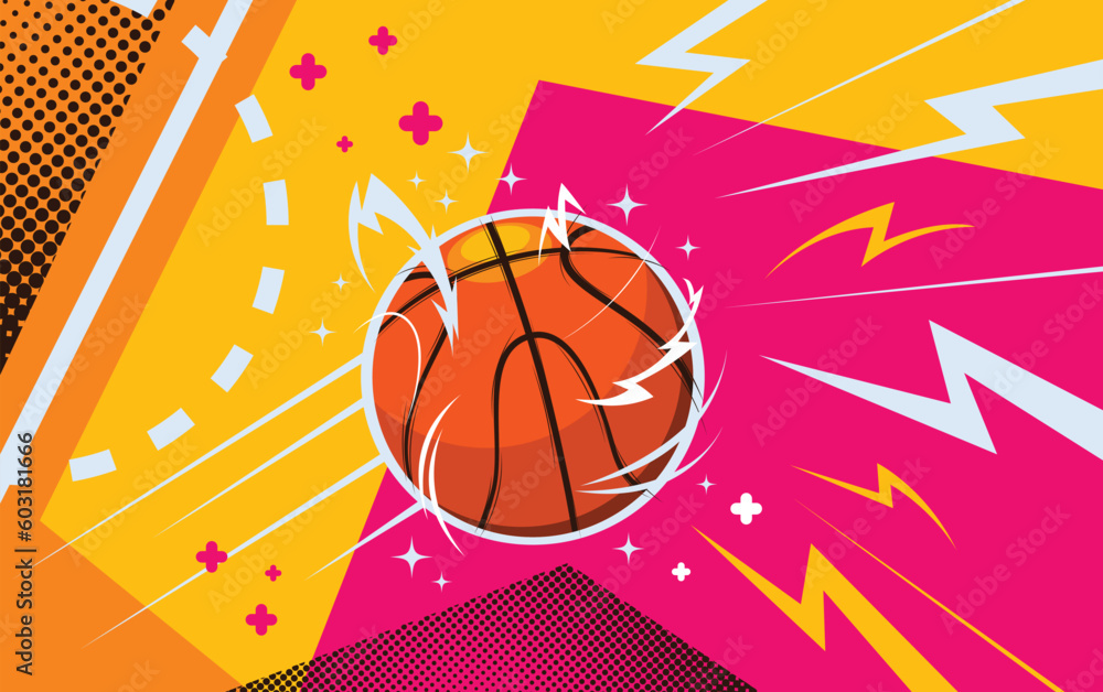 Poster Abstract Comic Basketball Background with Colorful 90's Style ...