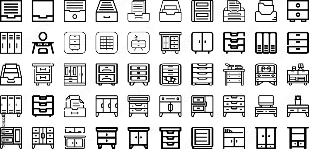 Set Of Cabinet Icons Collection Isolated Silhouette Solid Icons ...