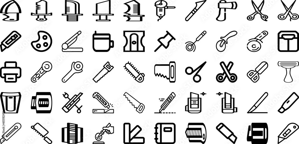 Set Of Cutter Icons Collection Isolated Silhouette Solid Icons ...