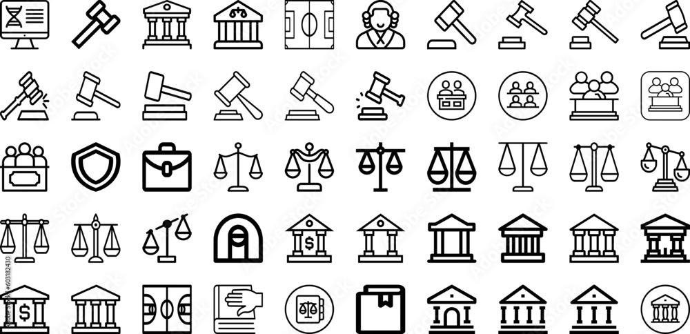 Set Of Court Icons Collection Isolated Silhouette Solid Icons Including ...