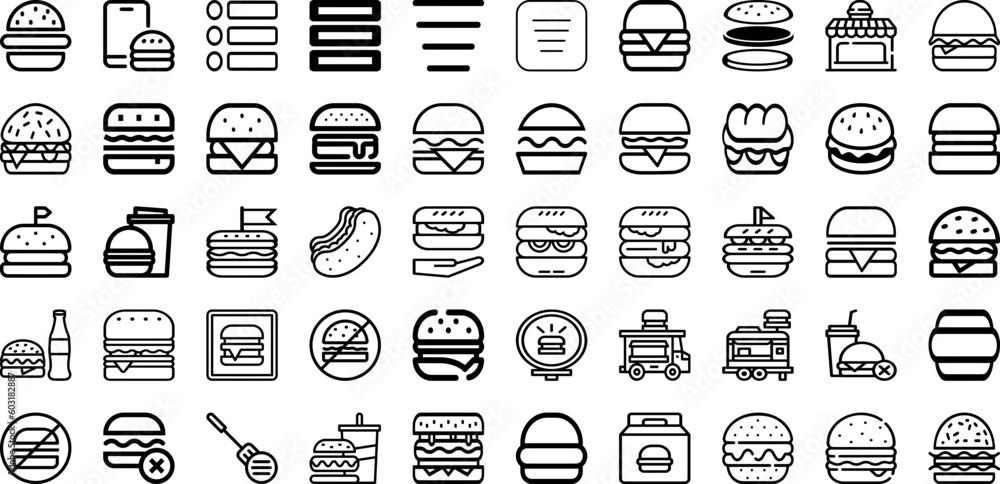 Vetor de Set Of Hamburger Icons Collection Isolated Silhouette Solid ...