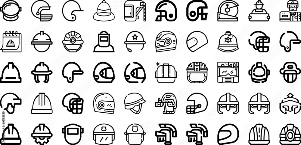Set Of Helmet Icons Collection Isolated Silhouette Solid Icons ...