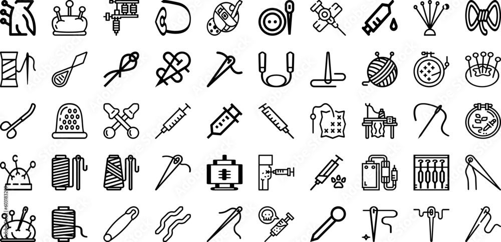 Set Of Needle Icons Collection Isolated Silhouette Solid Icons ...