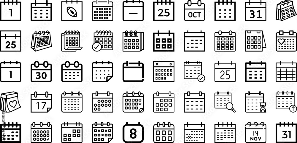 Set Of Month Icons Collection Isolated Silhouette Solid Icons Including ...