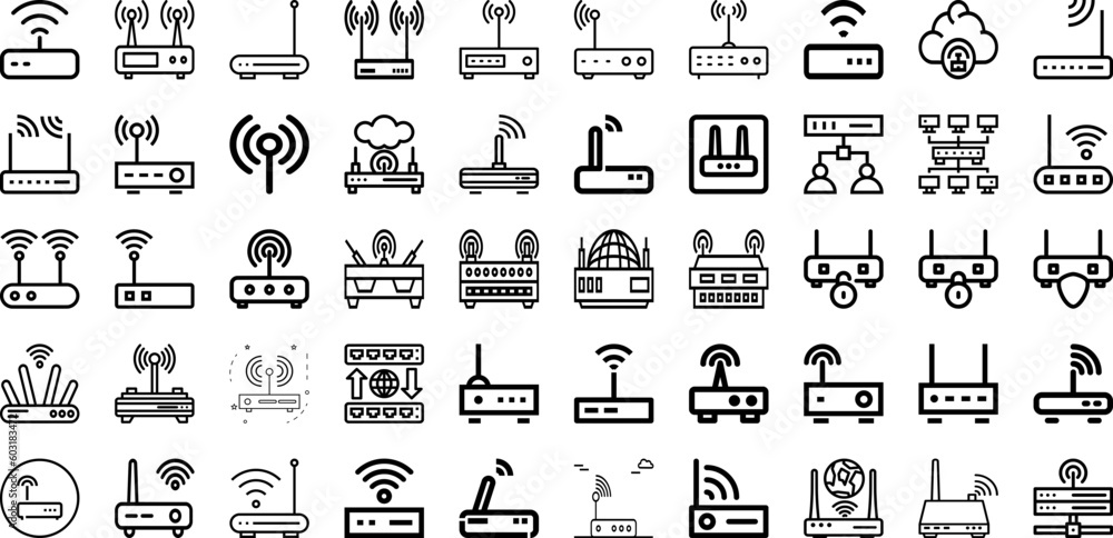 Set Of Router Icons Collection Isolated Silhouette Solid Icons ...
