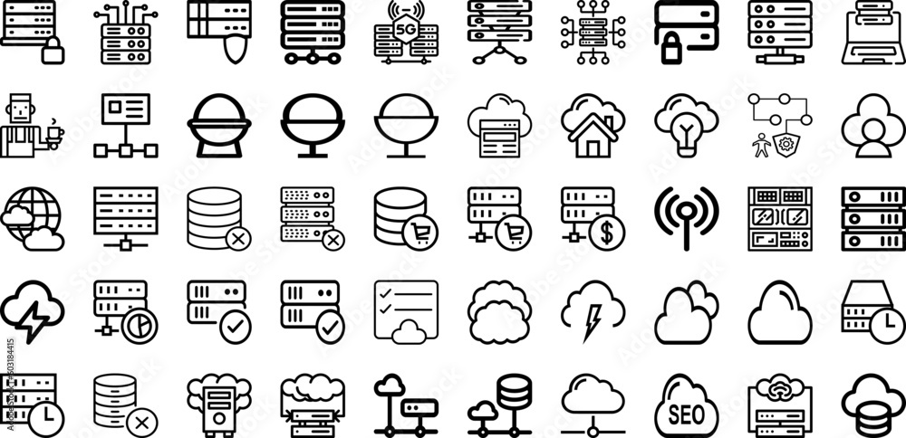 Set Of Server Icons Collection Isolated Silhouette Solid Icons ...