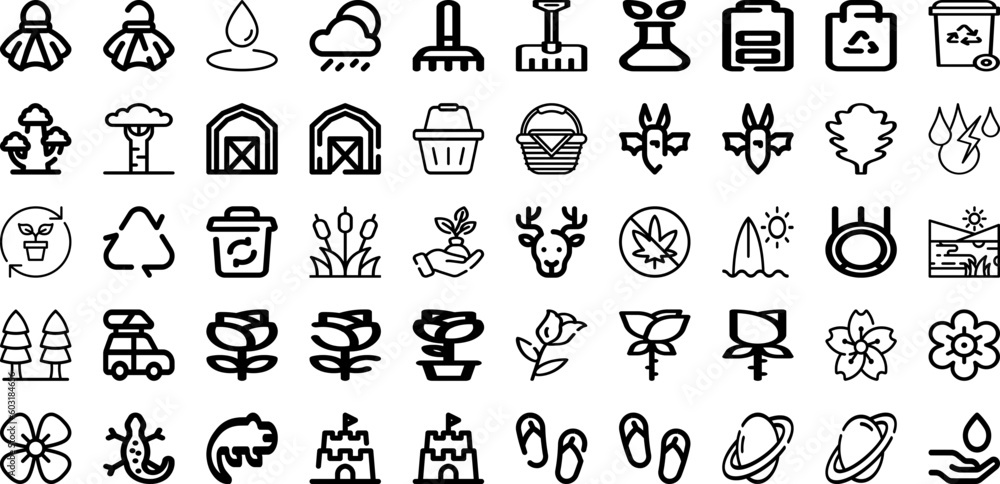 Set Of Nature Icons Collection Isolated Silhouette Solid Icons ...