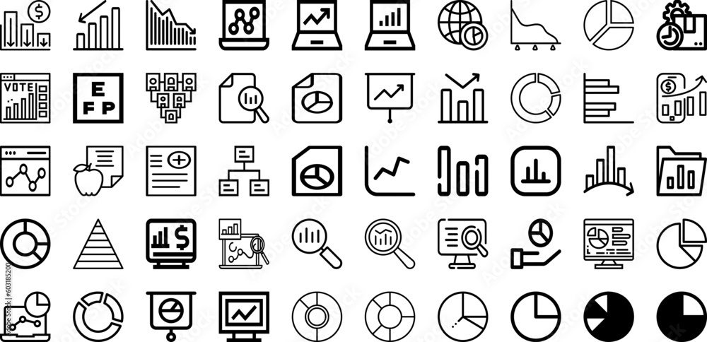 Set Of Chart Icons Collection Isolated Silhouette Solid Icons Including ...