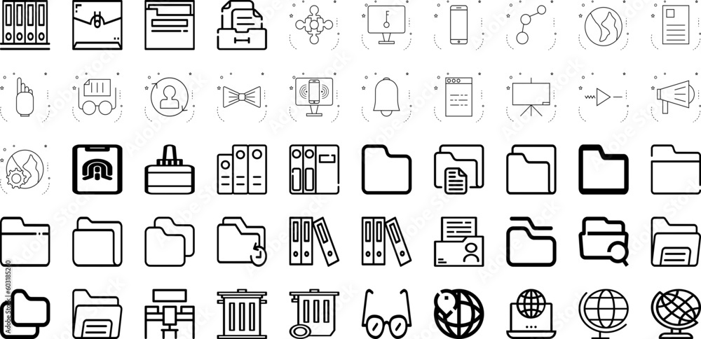 Set Of Office Icons Collection Isolated Silhouette Solid Icons ...
