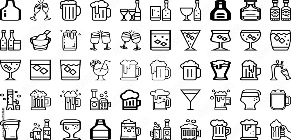 Set Of Alcohol Icons Collection Isolated Silhouette Solid Icons ...