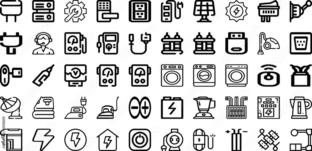 Set Of Electrical Icons Collection Isolated Silhouette Solid Icons ...