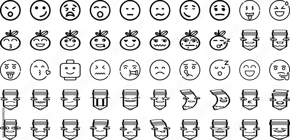 Vetor de Set Of Emoticon Icons Collection Isolated Silhouette Solid ...