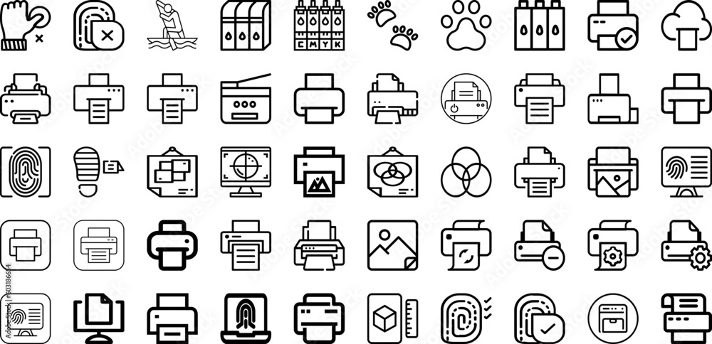 Set Of Print Icons Collection Isolated Silhouette Solid Icons Including ...