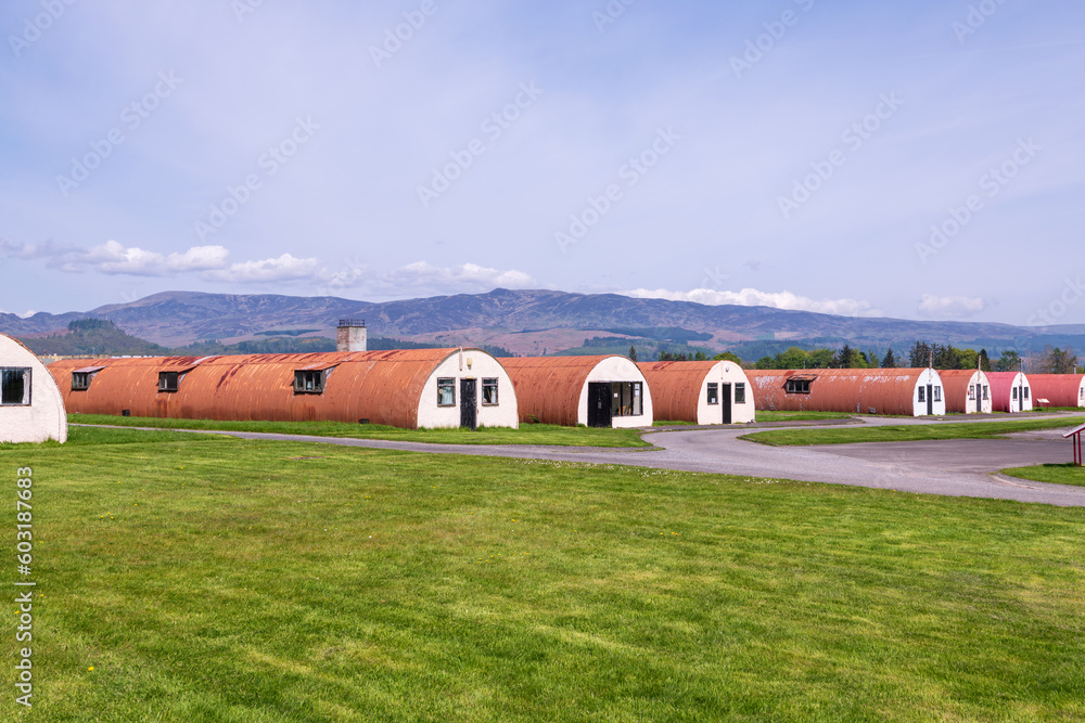 Quonset huts of world war two vintage shot in a former prisoner of war ...