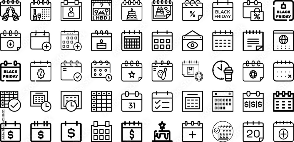 Set Of Calendar Icons Collection Isolated Silhouette Solid Icons ...