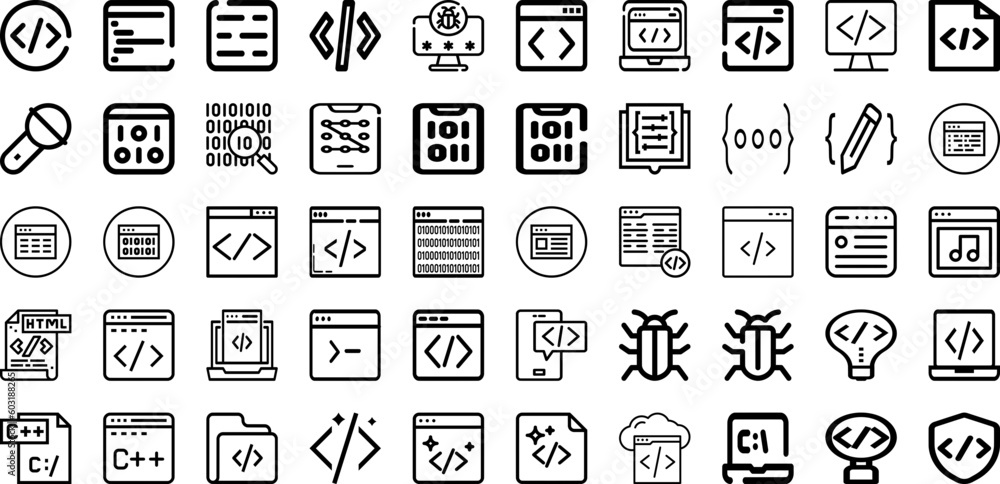 Set Of Coding Icons Collection Isolated Silhouette Solid Icons ...