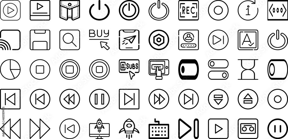 Set Of Button Icons Collection Isolated Silhouette Solid Icons ...