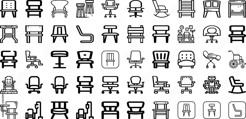 Set Of Chair Icons Collection Isolated Silhouette Solid Icons Including ...