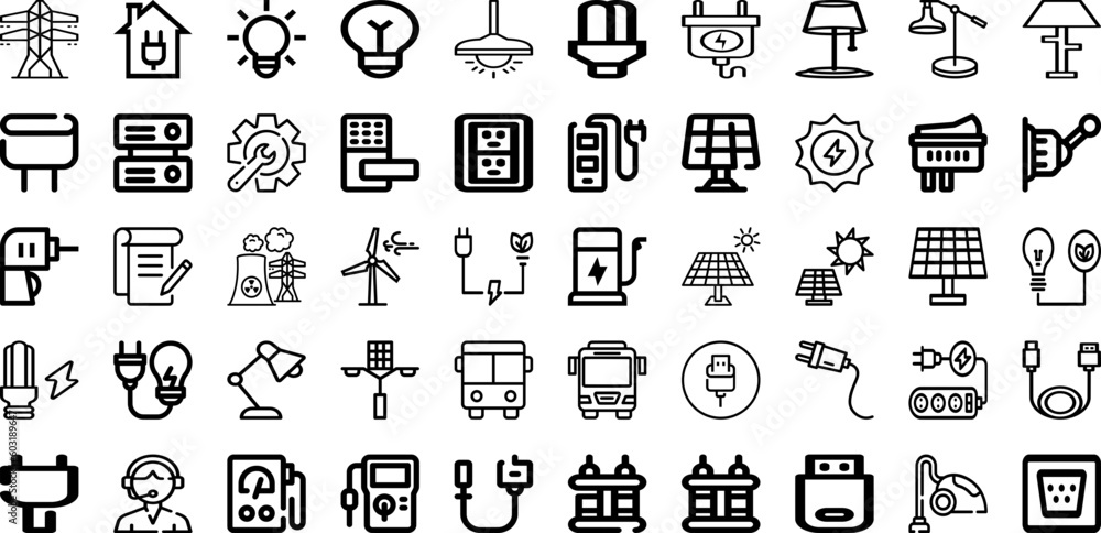 Set Of Electric Icons Collection Isolated Silhouette Solid Icons ...