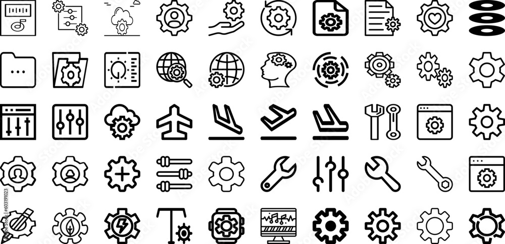 Vetor de Set Of Setting Icons Collection Isolated Silhouette Solid ...