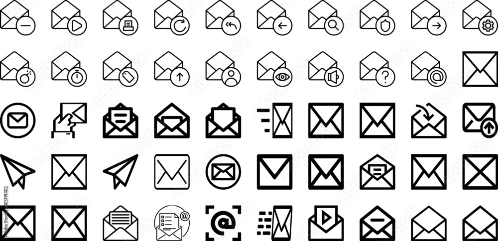 Set Of Envelope Icons Collection Isolated Silhouette Solid Icons ...