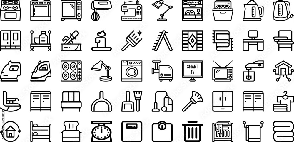 Set Of Household Icons Collection Isolated Silhouette Solid Icons ...