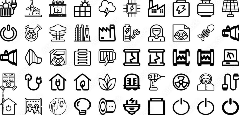 Set Of Power Icons Collection Isolated Silhouette Solid Icons Including ...