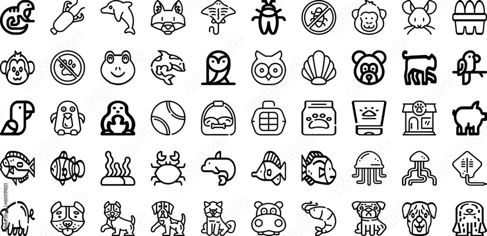 Set Of Animals Icons Collection Isolated Silhouette Solid Icons ...