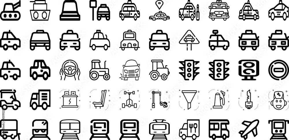 Set Of Vehicle Icons Collection Isolated Silhouette Solid Icons ...