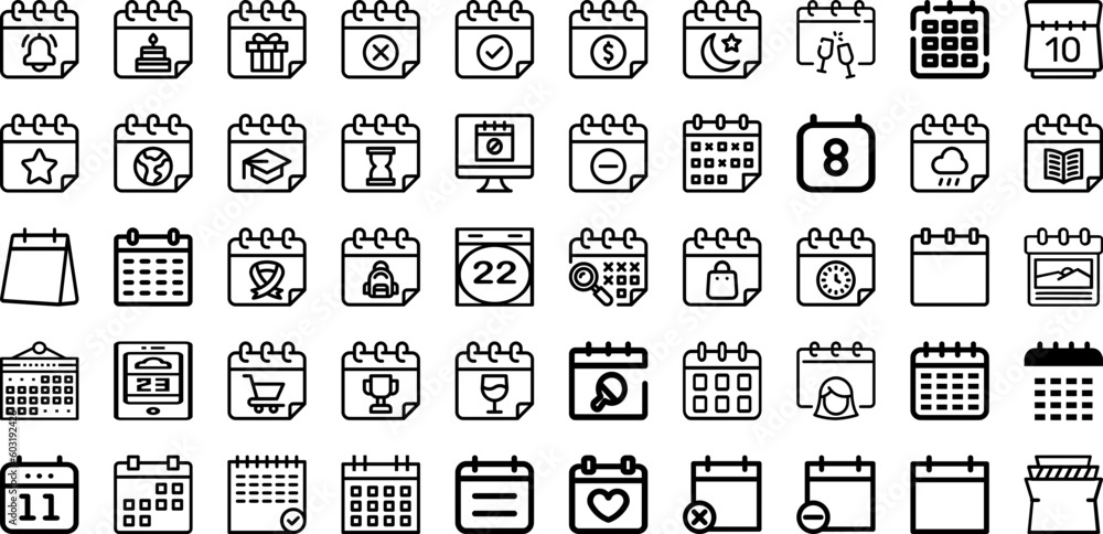 Set Of Calendar Icons Collection Isolated Silhouette Solid Icons ...