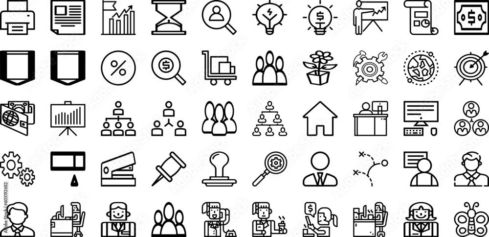 Vetor de Set Of Office Icons Collection Isolated Silhouette Solid Icons ...