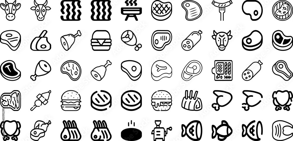 Set Of Beef Icons Collection Isolated Silhouette Solid Icons Including ...