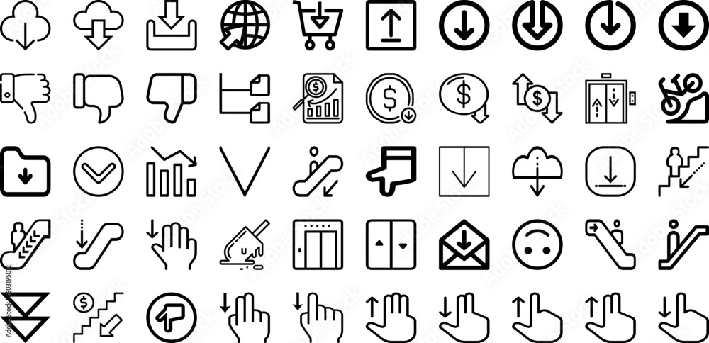 Set Of Down Icons Collection Isolated Silhouette Solid Icons Including ...