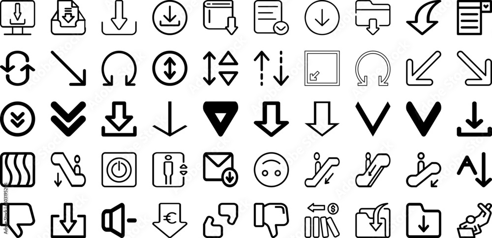Set Of Down Icons Collection Isolated Silhouette Solid Icons Including ...