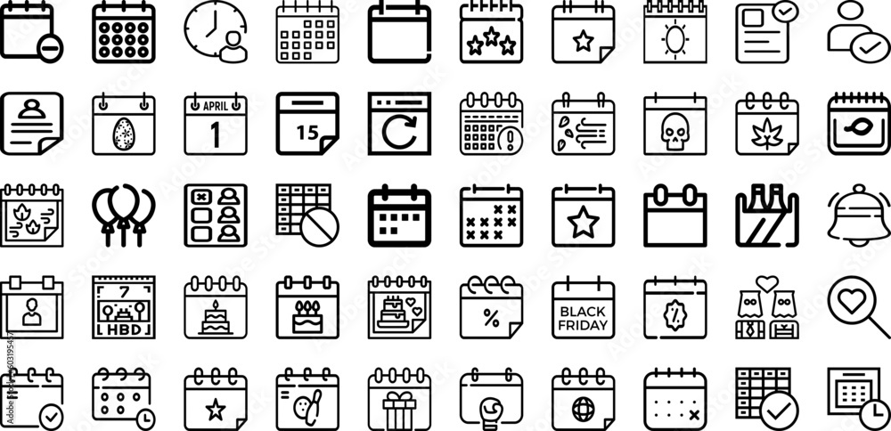 Vetor de Set Of Date Icons Collection Isolated Silhouette Solid Icons ...