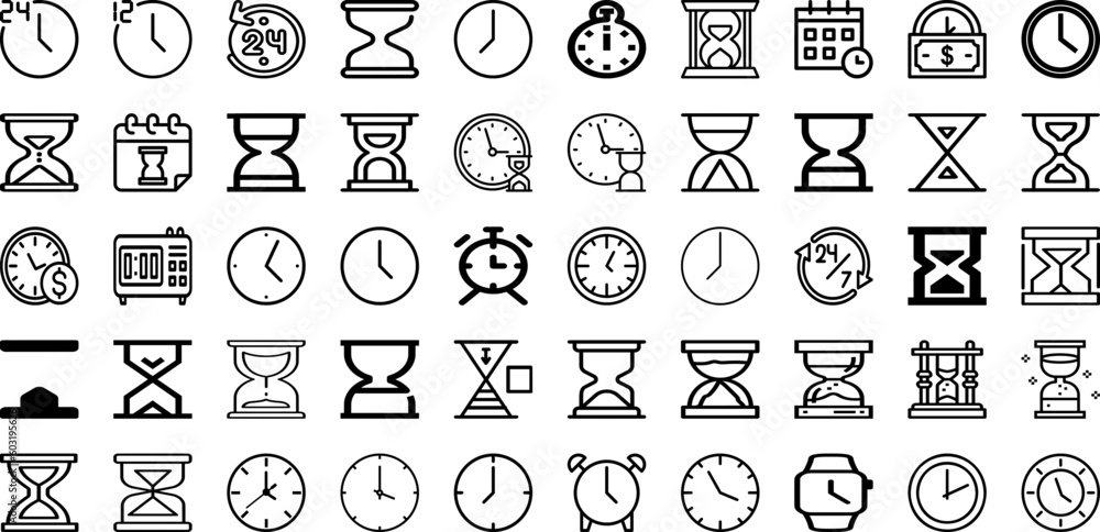 Set Of Hour Icons Collection Isolated Silhouette Solid Icons Including ...