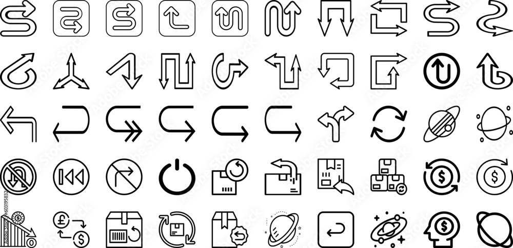 Set Of Turn Icons Collection Isolated Silhouette Solid Icons Including ...