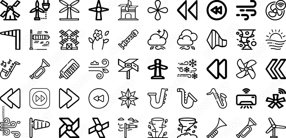Set Of Wind Icons Collection Isolated Silhouette Solid Icons Including ...
