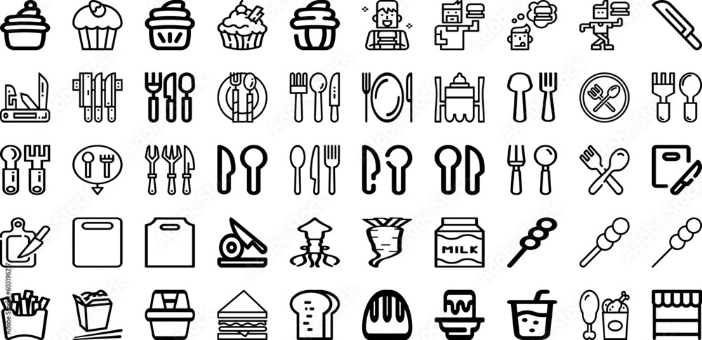 Set Of Food Icons Collection Isolated Silhouette Solid Icons Including ...