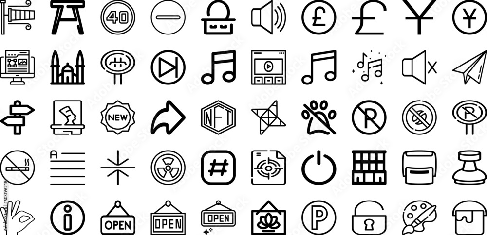 Set Of Sign Icons Collection Isolated Silhouette Solid Icons Including ...