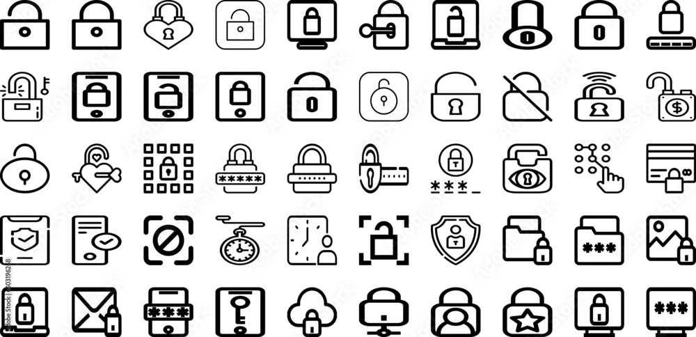 Set Of Lock Icons Collection Isolated Silhouette Solid Icons Including ...