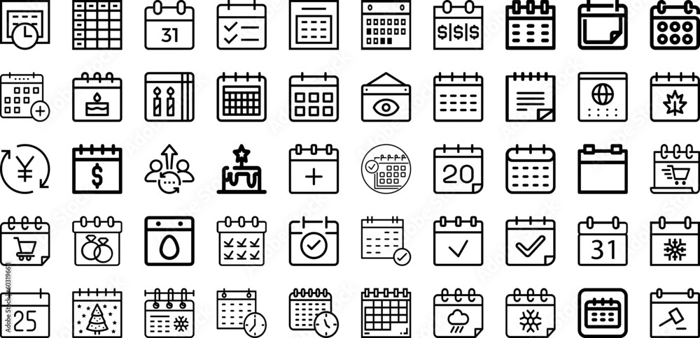Set Of Date Icons Collection Isolated Silhouette Solid Icons Including ...