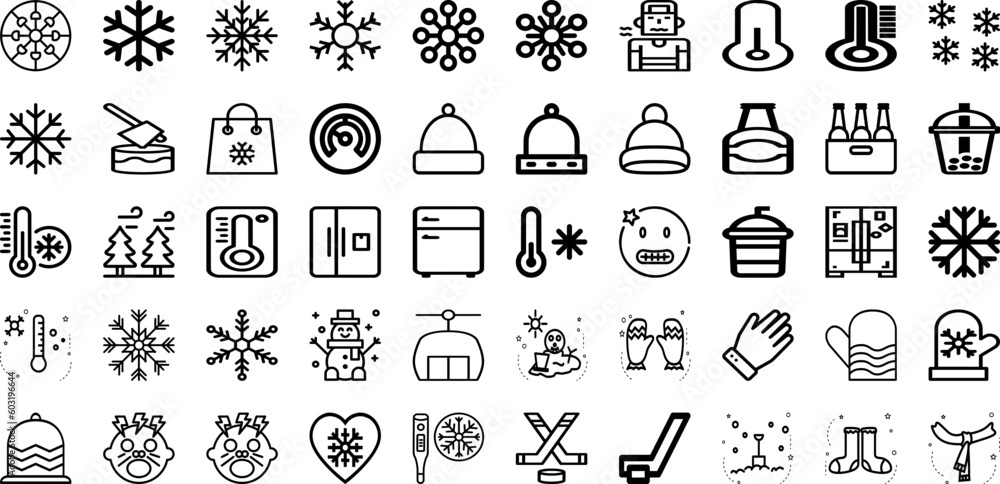 Set Of Cold Icons Collection Isolated Silhouette Solid Icons Including ...