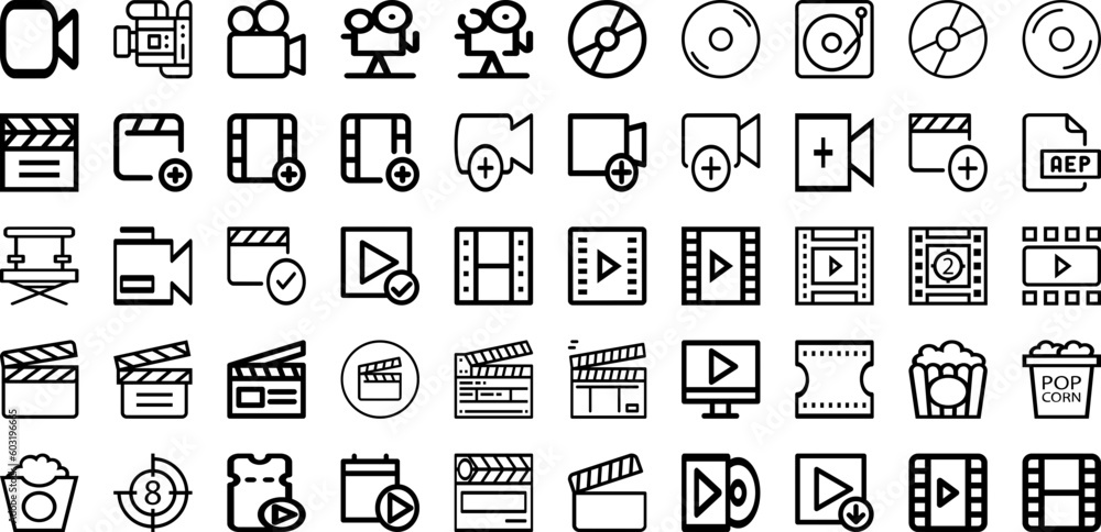 Set Of Film Icons Collection Isolated Silhouette Solid Icons Including ...