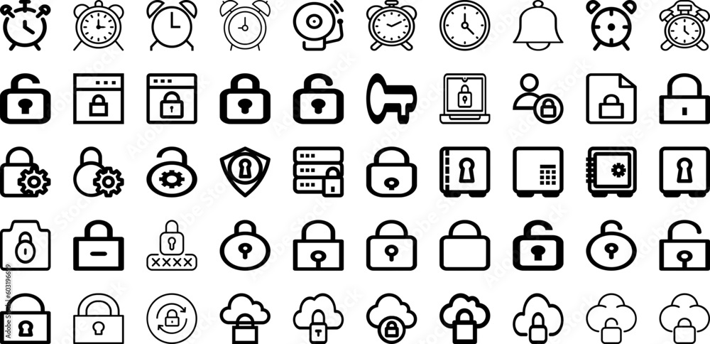Set Of Lock Icons Collection Isolated Silhouette Solid Icons Including ...
